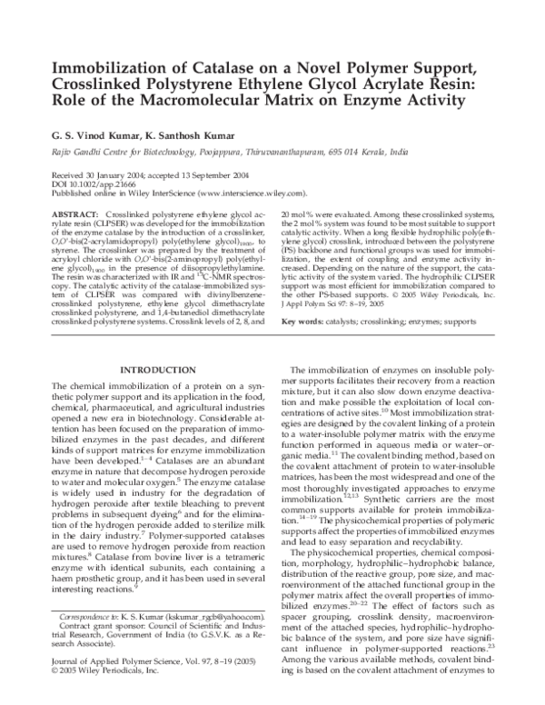 (PDF) Immobilization of catalase on a novel polymer support ...