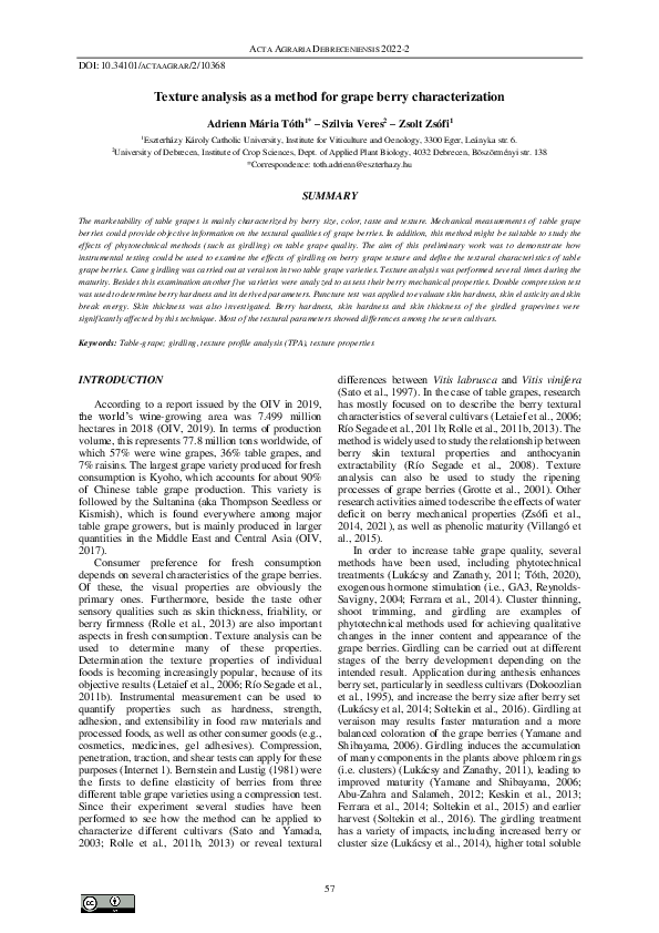 (PDF) Texture analysis as a method for grape berry characterization