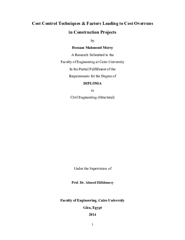 (PDF) Cost Control Techniques & Factors Leading to Cost Overruns in Construction Projects