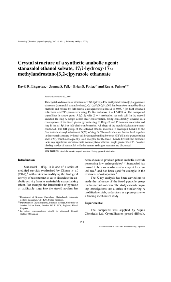 (PDF) Crystal structure of a synthetic anabolic agent: stanazolol ...