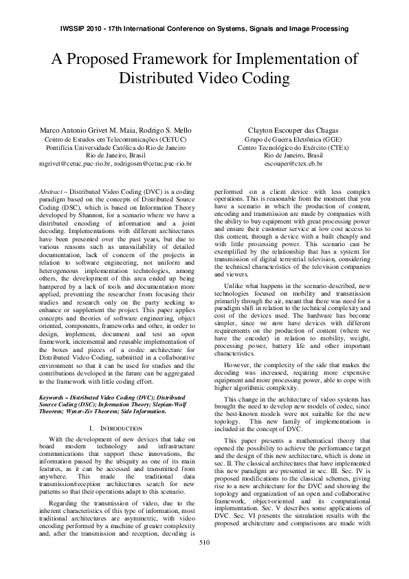 Pdf A Proposed Framework For Implementation Of Distributed Video Coding