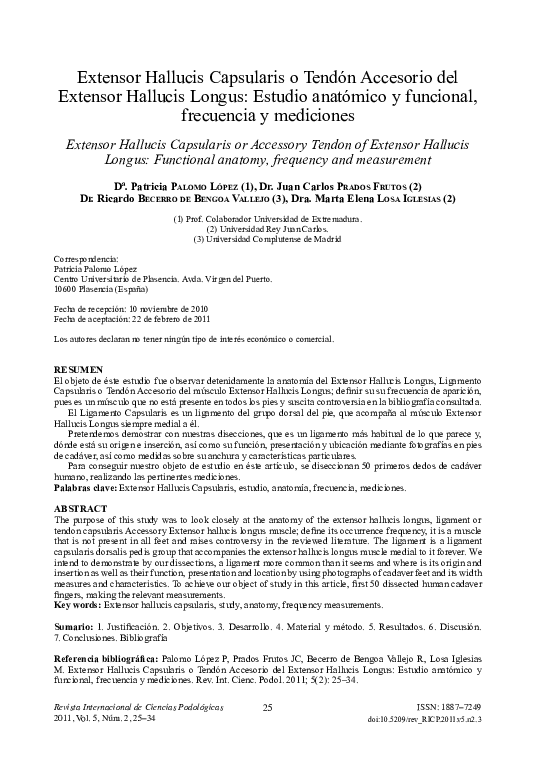 (PDF) Extensor Hallucis Capsularis o Tendón Accesorio del Extensor ...