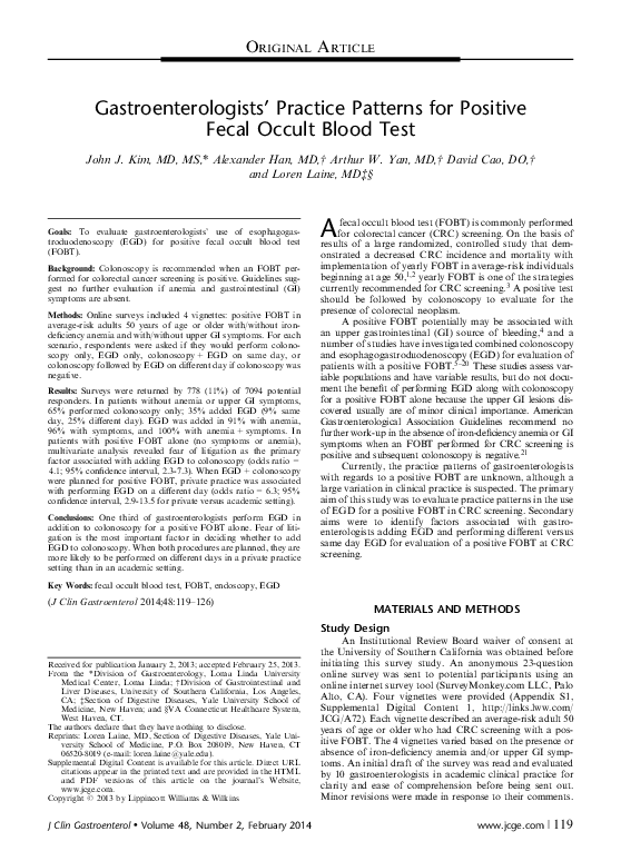 (PDF) Gastroenterologists’ Practice Patterns for Positive Fecal Occult ...