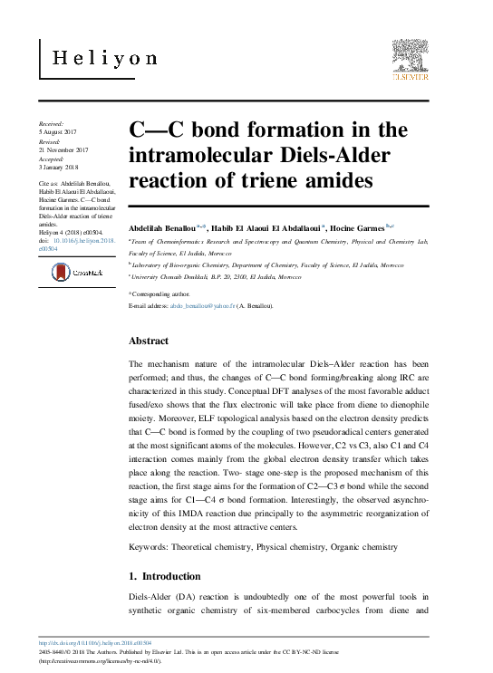 (PDF) C—C bond formation in the intramolecular Diels-Alder reaction of ...