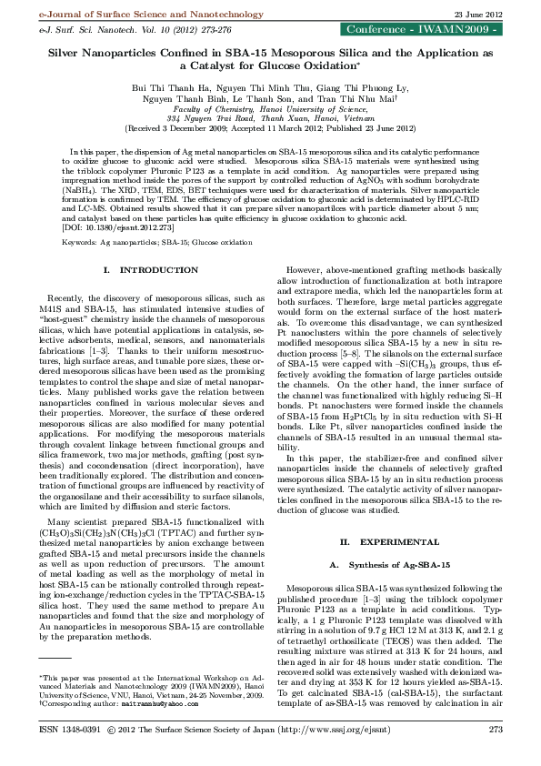 (PDF) Silver Nanoparticles Confined in SBA-15 Mesoporous Silica and the Application as a ...