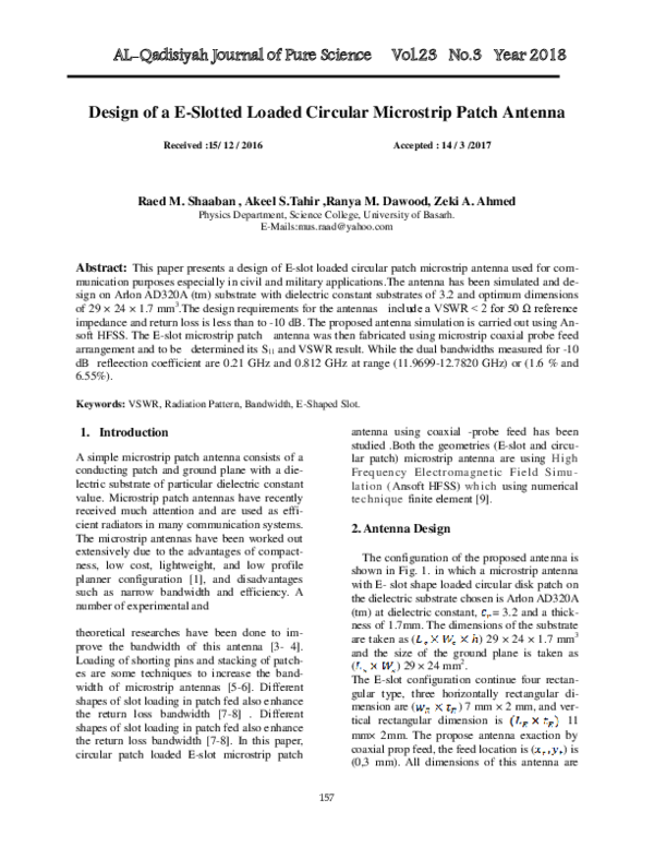 (PDF) Design of a E-Slotted Loaded Circular Microstrip Patch Antenna