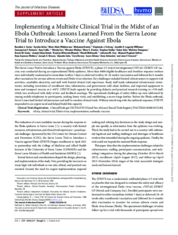(PDF) Implementing a Multisite Clinical Trial in the Midst of an Ebola ...