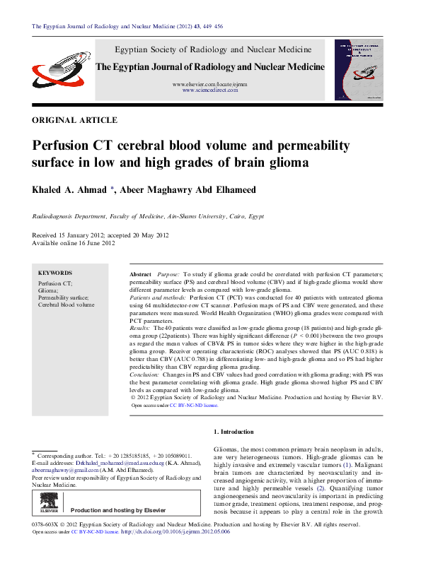 (PDF) Perfusion CT cerebral blood volume and permeability surface in ...