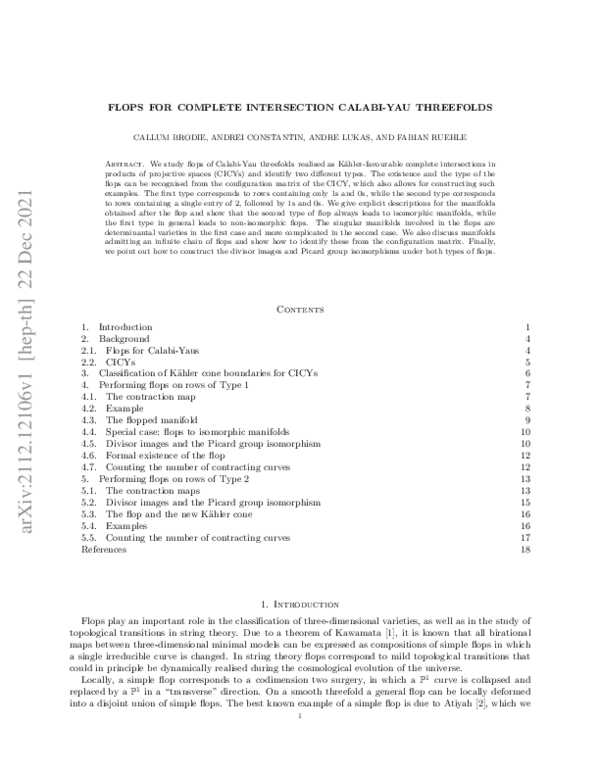 (PDF) Flops for complete intersection Calabi-Yau threefolds