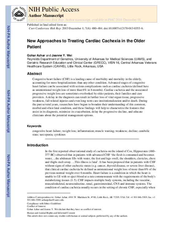 (PDF) New Approaches to Treating Cardiac Cachexia in the Older Patient