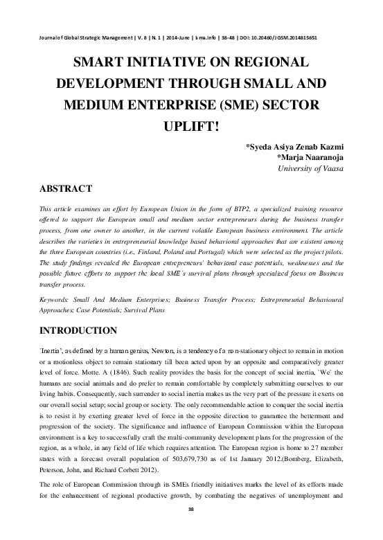 (PDF) Smart Initiative on Regional Development Through Small and Medium Enterprise (Sme) Sector ...