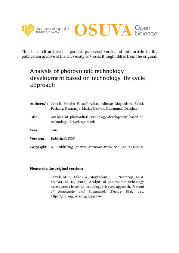 (PDF) Analysis of photovoltaic technology development based on ...