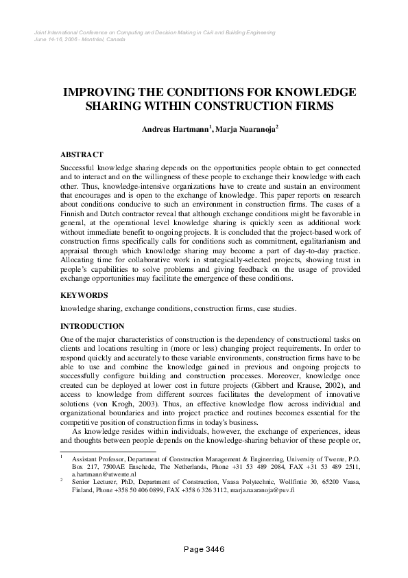 (PDF) Improving the conditions for knowledge sharing within ...