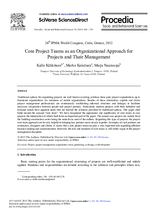 (PDF) Core Project Teams as an Organizational Approach for Projects and ...