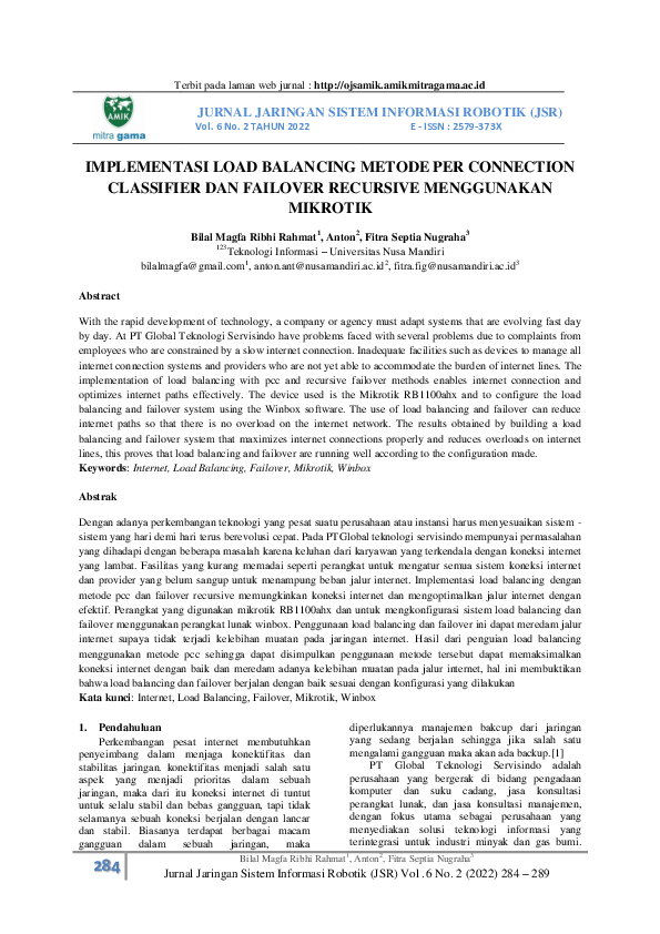 Pdf Implementasi Load Balancing Metode Per Connection Classifier Dan Failover Recursive
