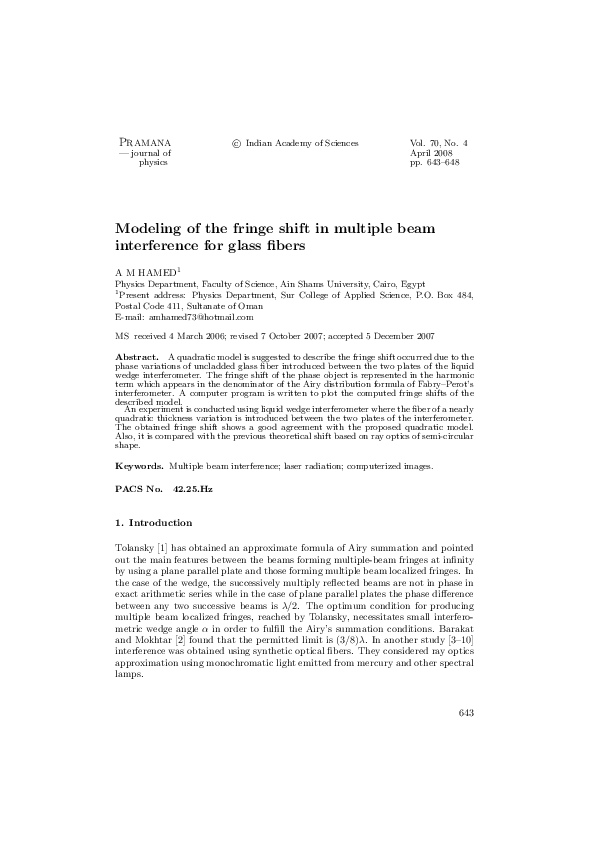 (PDF) Modeling of the fringe shift in multiple beam interference for ...