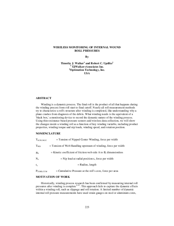 (PDF) Wireless monitoring of internal wound roll pressures