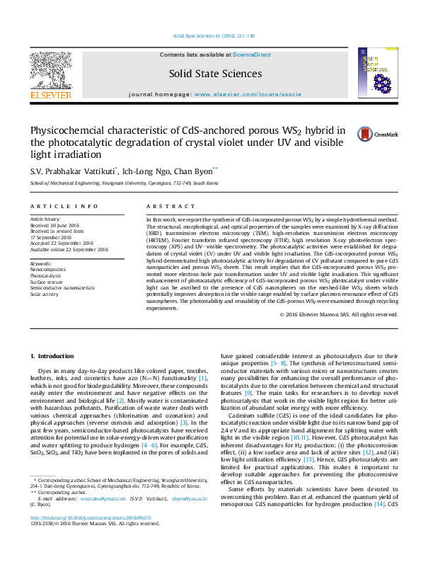 (PDF) Physicochemcial characteristic of CdS-anchored porous WS2 hybrid ...