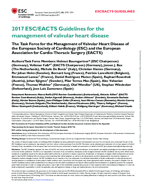 (PDF) 2017 ESC/EACTS Guidelines for the management of valvular heart disease