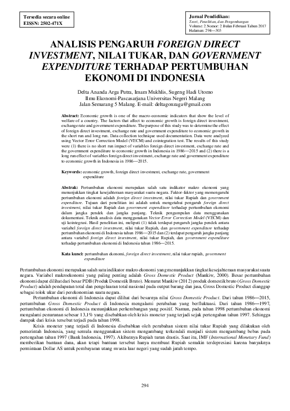 (PDF) Analisis Pengaruh Foreign Direct Investment, Nilai Tukar, Dan Government Expenditure ...
