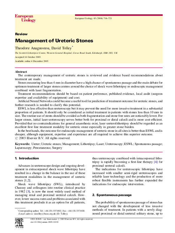 (PDF) Management of Ureteric Stones