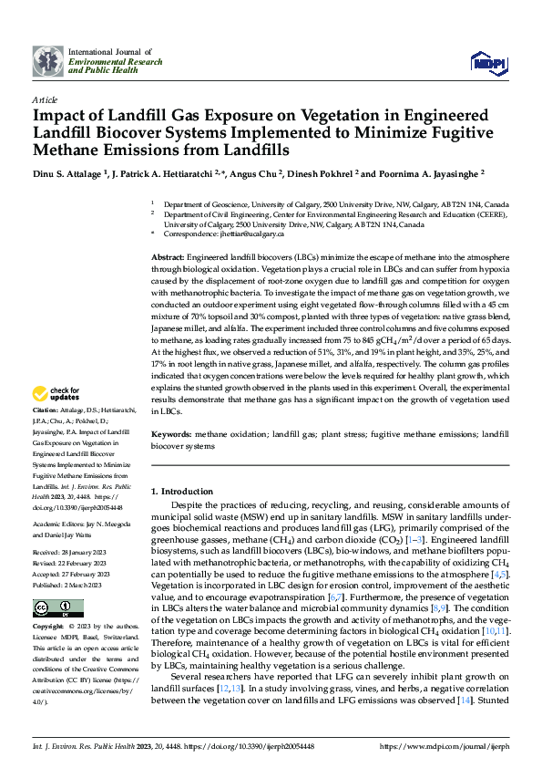 Pdf Impact Of Landfill Gas Exposure On Vegetation In Engineered Landfill Biocover Systems