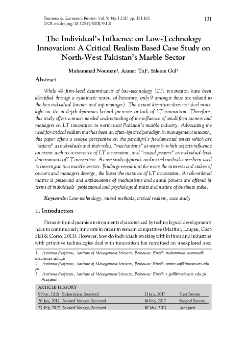 (PDF) The Individual’s Influence on Low-Technology Innovation: A ...