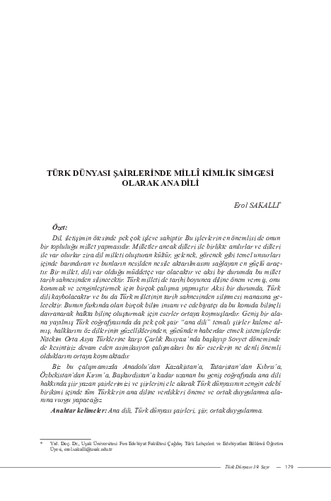 (PDF) Türk Dünyası Şairlerinde Millî Kimlik Simgesi Olarak Ana Dili ...