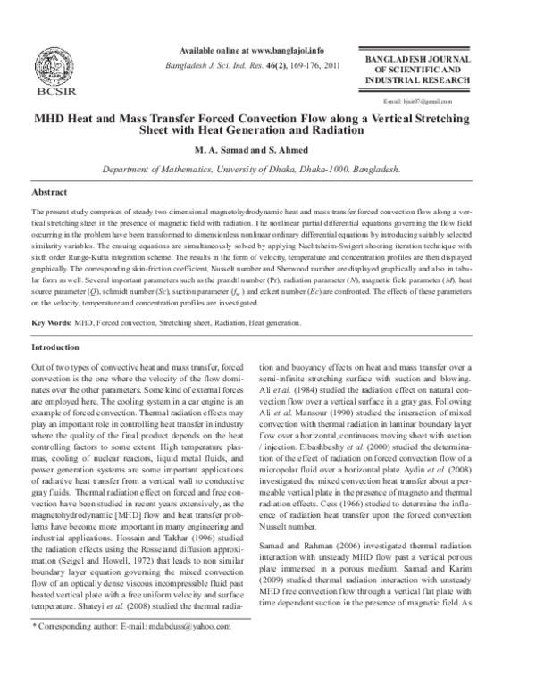 (PDF) MHD Heat and Mass Transfer Forced Convection Flow along a Vertical Stretching Sheet with ...