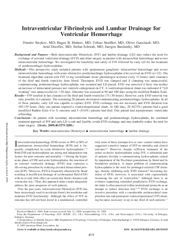 (PDF) Intraventricular Fibrinolysis and Lumbar Drainage for Ventricular ...