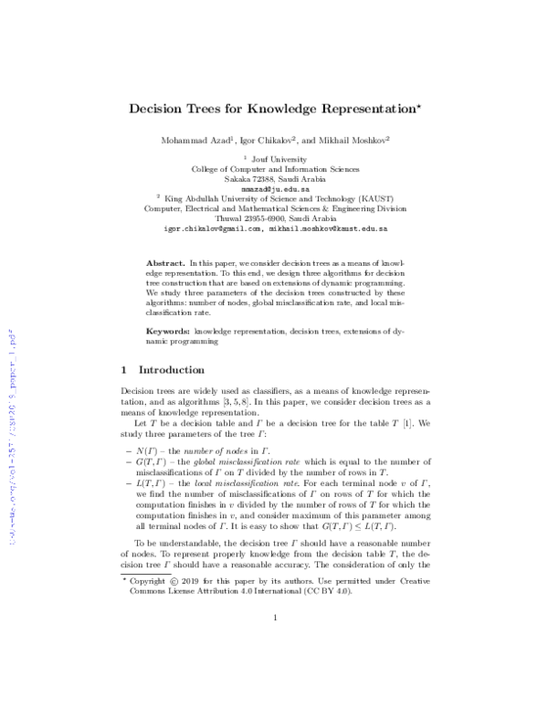 (PDF) Decision Trees for Knowledge Representation