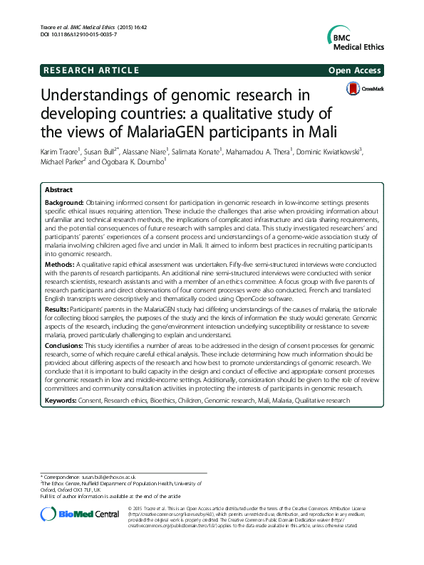 (PDF) Understandings of genomic research in developing countries: a ...
