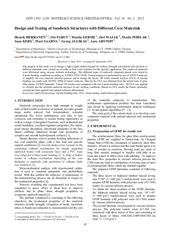 Pdf Design And Testing Of Sandwich Structures With Different Core Materials