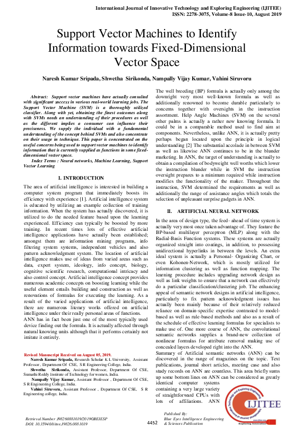 (PDF) Support Vector Machines to Identify Information towards Fixed-Dimensional Vector Space