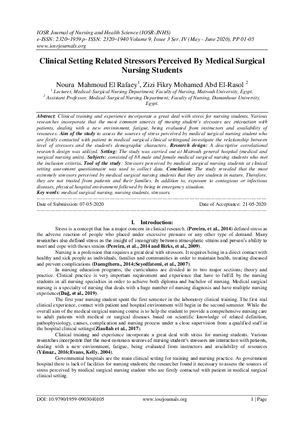 (PDF) Clinical Setting Related Stressors Perceived By Medical Surgical ...
