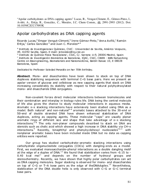 (PDF) Apolar carbohydrates as DNA capping agents