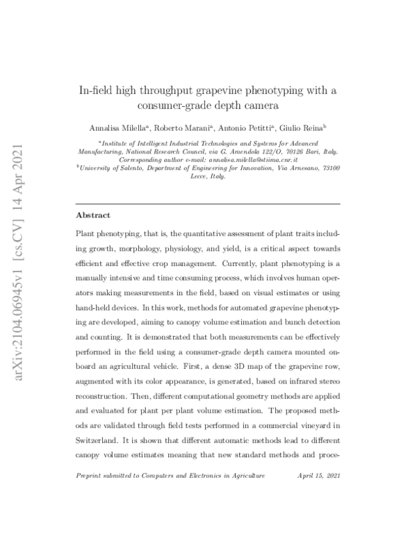(PDF) In-field high throughput grapevine phenotyping with a consumer-grade depth camera