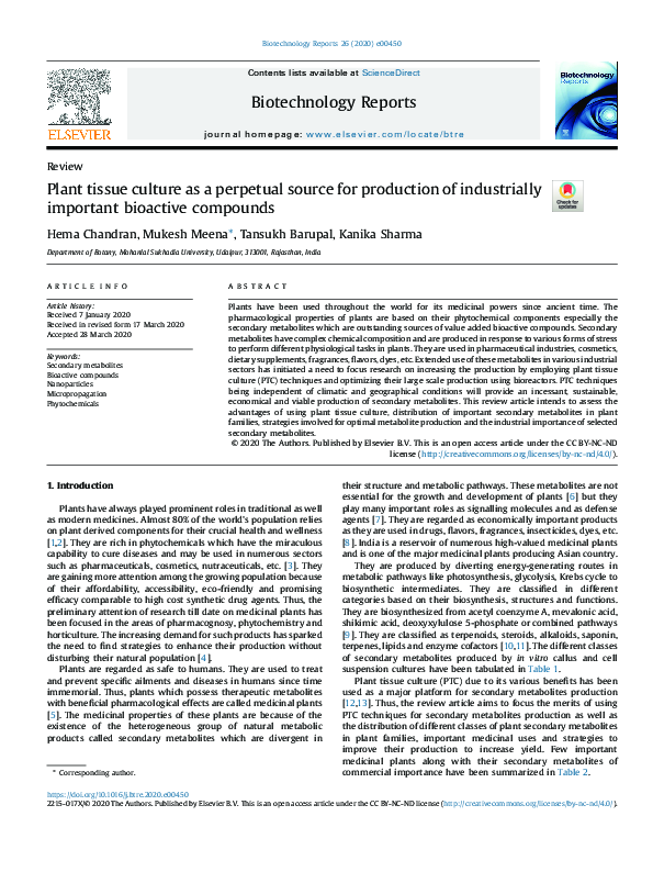 (PDF) Plant tissue culture as a perpetual source for production of ...