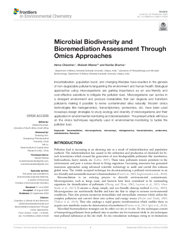 (PDF) Microbial Biodiversity and Bioremediation Assessment Through Omics Approaches