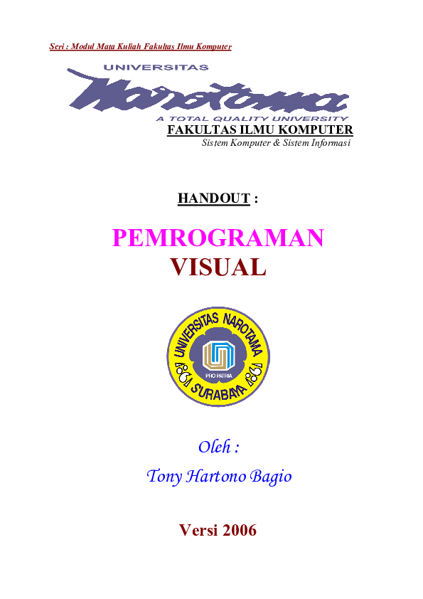 (PDF) Pemrograman Visual, Tony Hartono Bagio