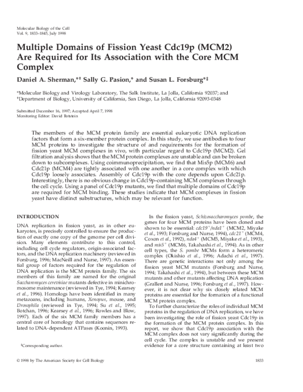 (PDF) Multiple Domains of Fission Yeast Cdc19p (MCM2) Are Required for ...