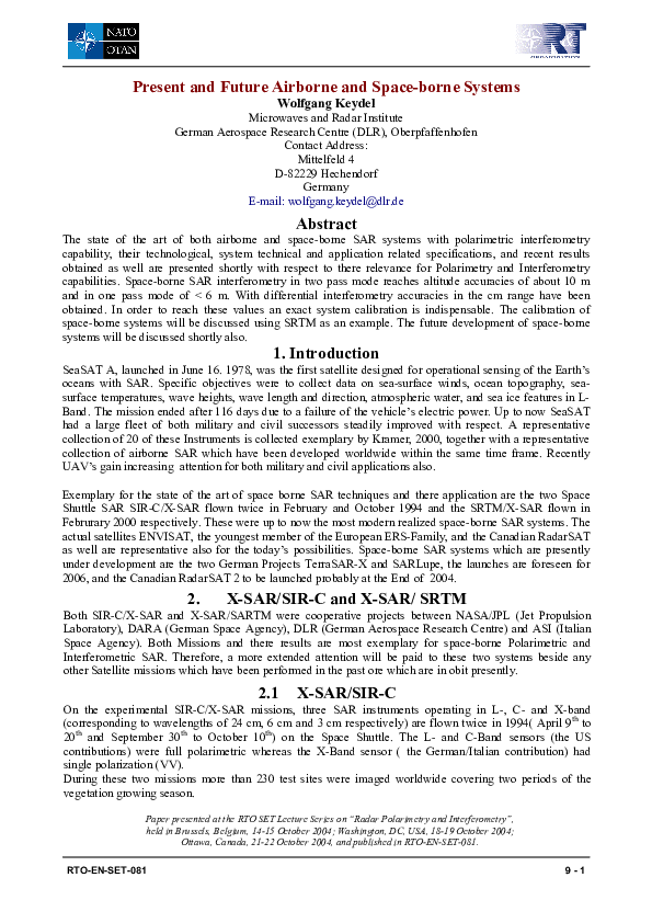 (PDF) Present and Future Airborne and Space-Borne Systems