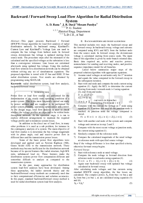 (PDF) Backward / Forward Sweep algorithm for Radial Distribution System | MOSAM PANDYA ...