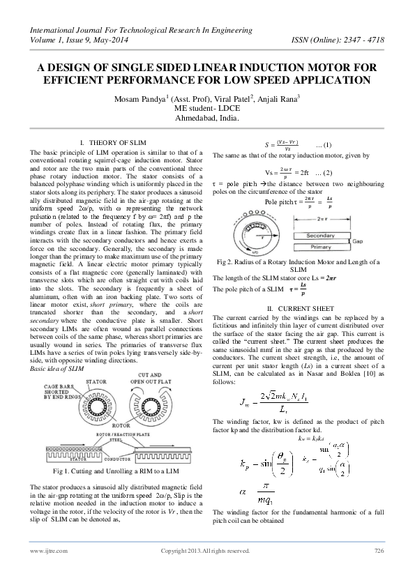 Pdf A Design Of Single Sided Linear Induction Motor For Efficient Performance For Low Speed