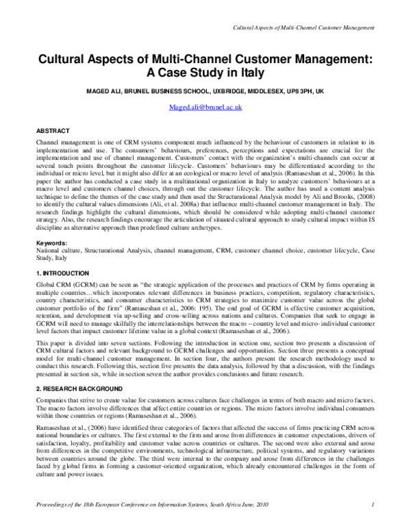 (PDF) Cultural Aspects of Multi-Channel Customer Management Cultural ...