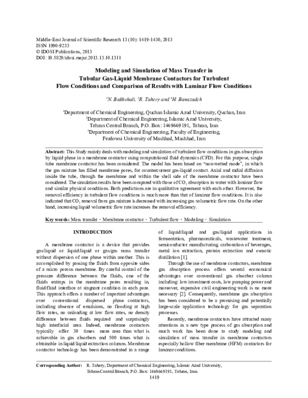 (PDF) Numerical simulation of mass transfer in gas–liquid hollow fiber ...