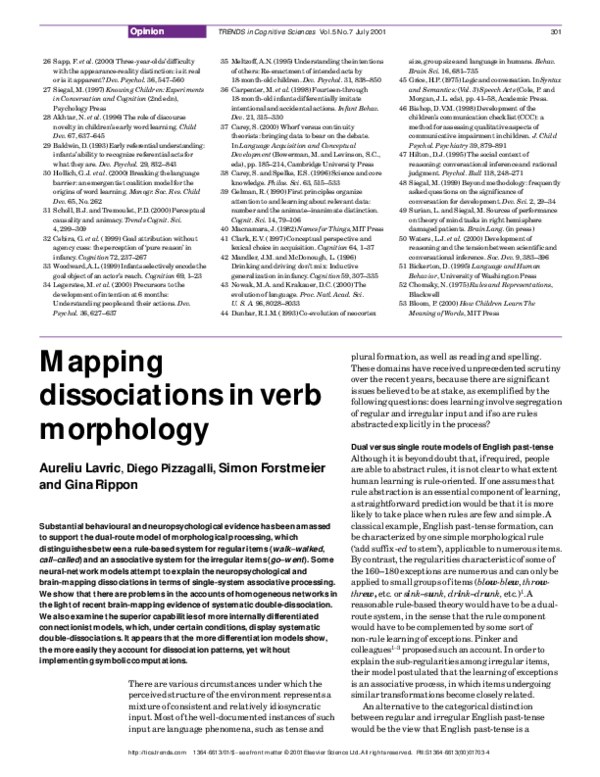 (PDF) Mapping dissociations in verb morphology