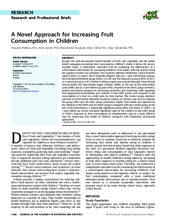 (PDF) A novel approach for increasing fruit consumption in children