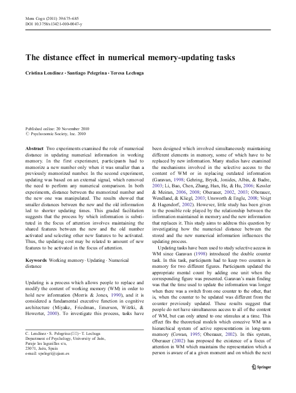 (PDF) The distance effect in numerical memory-updating tasks