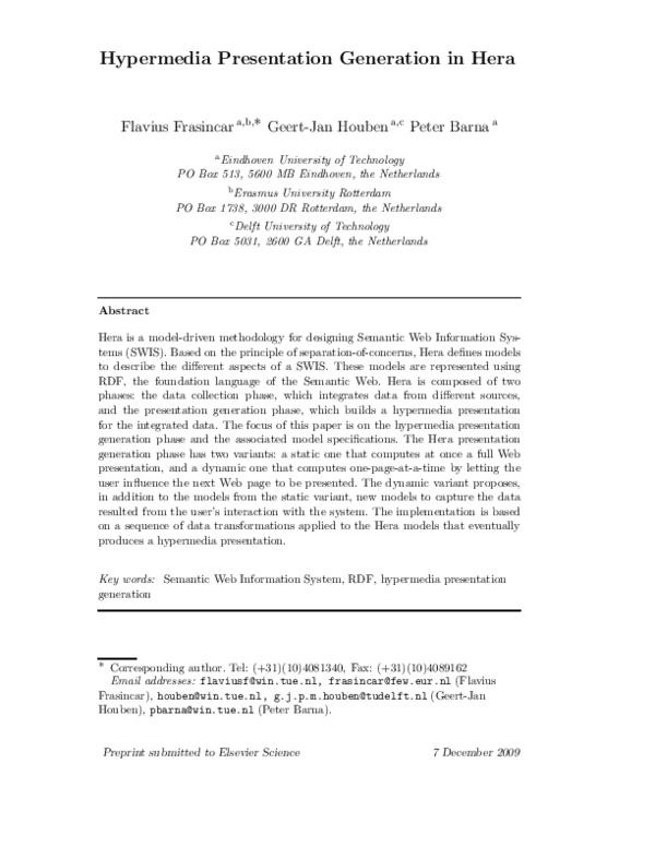 (PDF) Hypermedia presentation generation in Hera